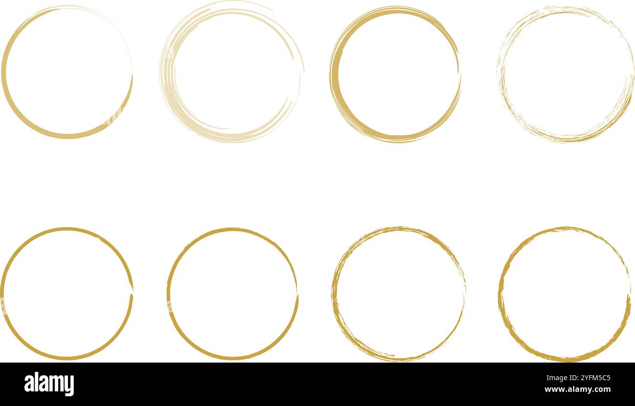 Hand drawn gold round frame, hand drawn doodle golden circle vector ...