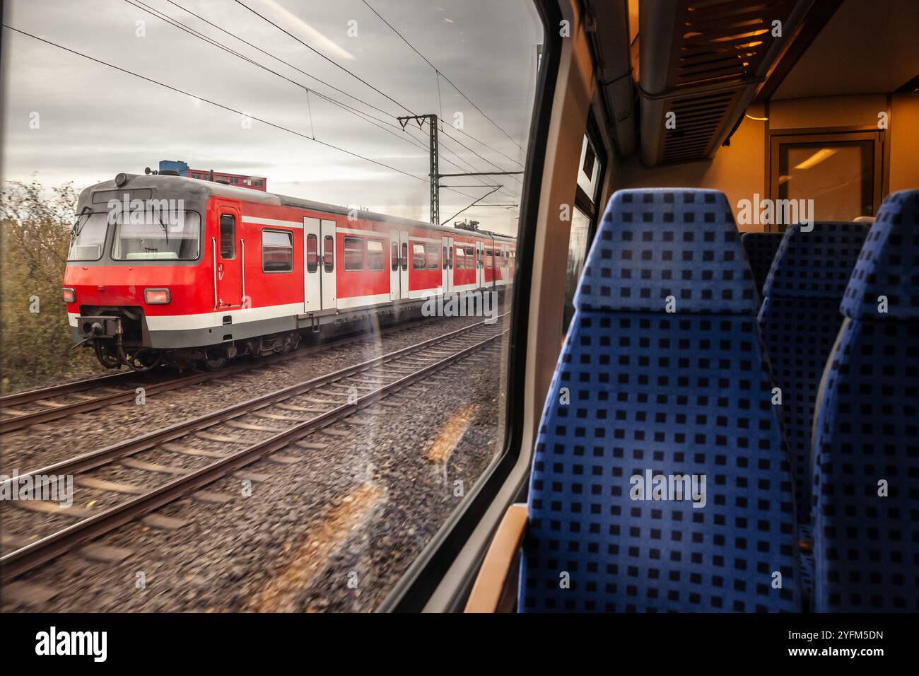 Selective blur on a German S-Bahn suburban train near Cologne seen from ...