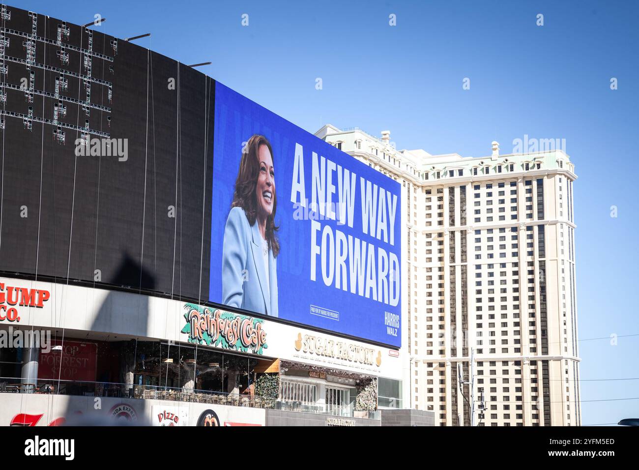 LAS VEGAS - AUGUST 19, 2024: A billboard promoting Kamala Harris during ...