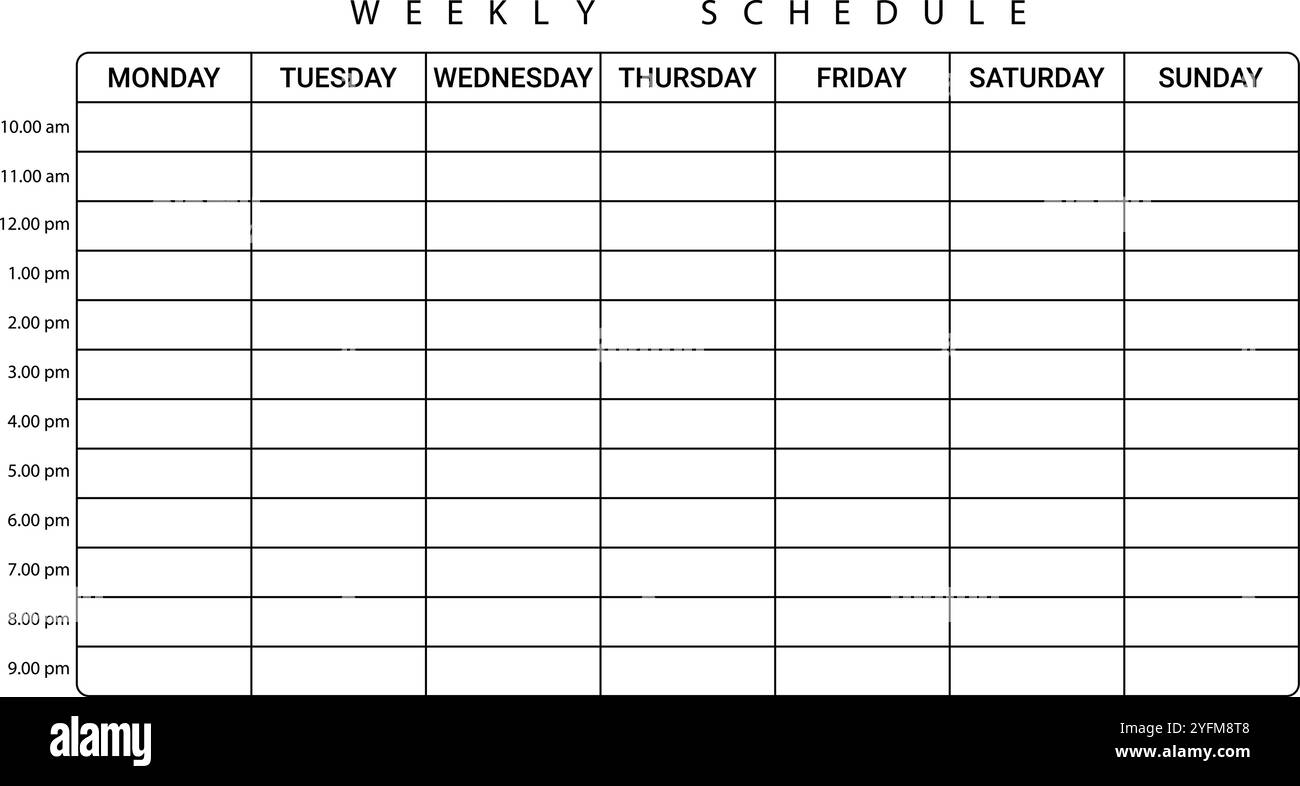 Blank Weekly Planner Template for Scheduling Stock Vector Image & Art ...