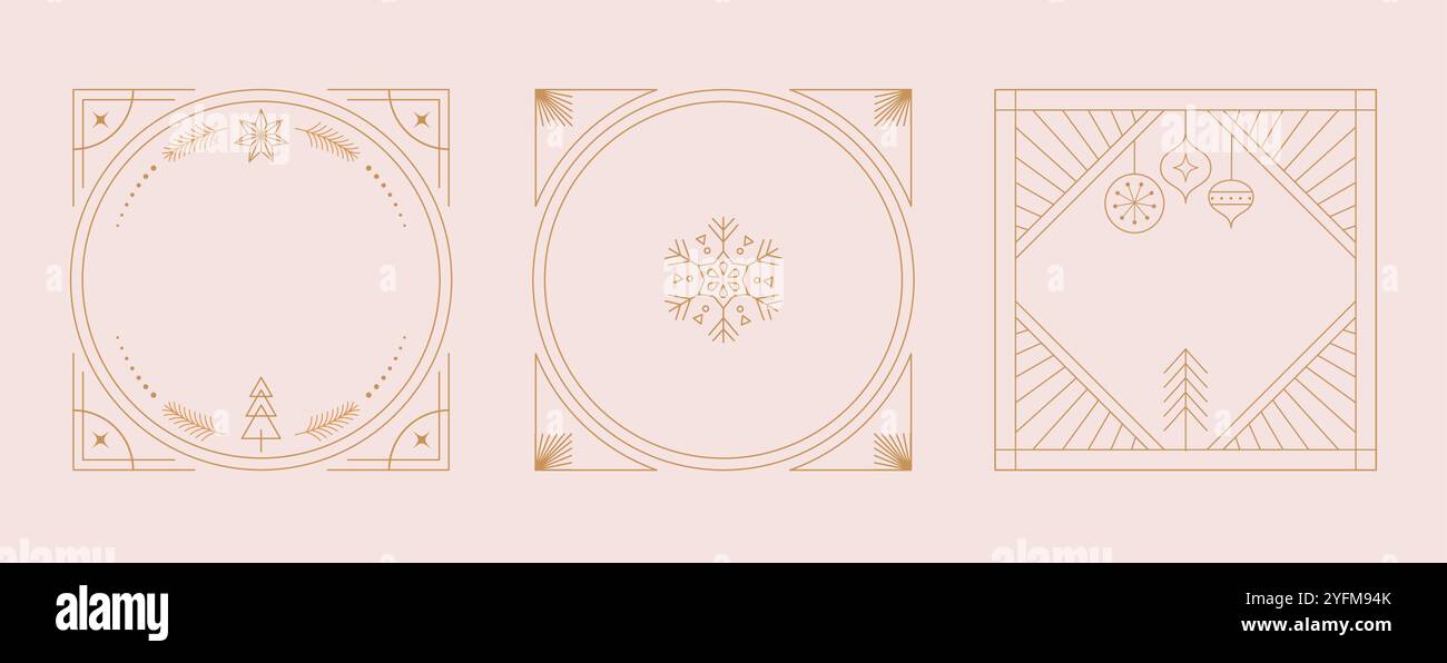 Christmas Art deco frames, Merry Christmas, invitations set. Collection ...