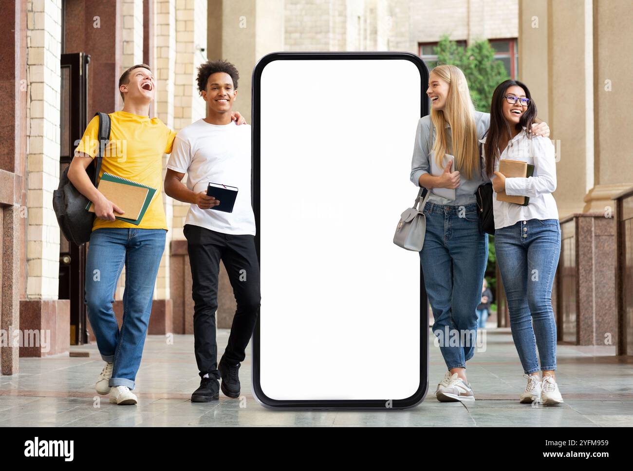 Group four diverse students backpacks hi-res stock photography and ...