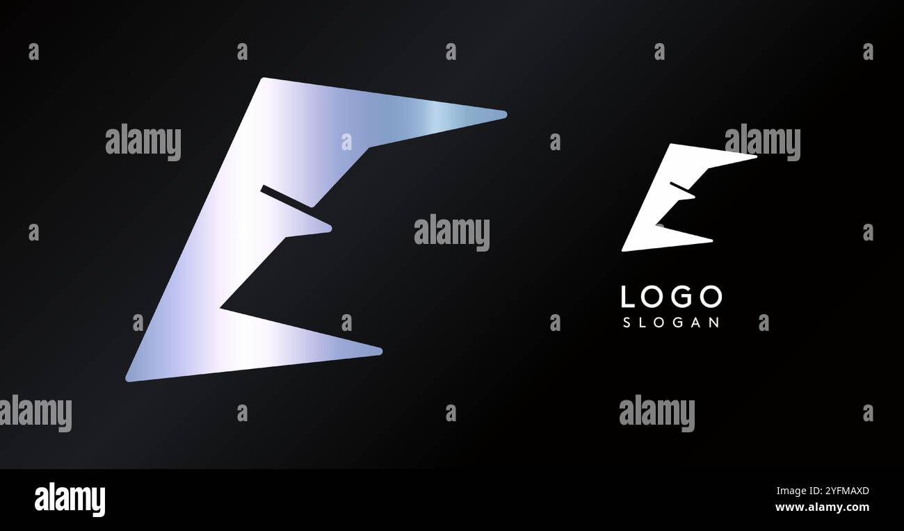 Geometric triangular E letter, abstract dynamic logo, modern ...