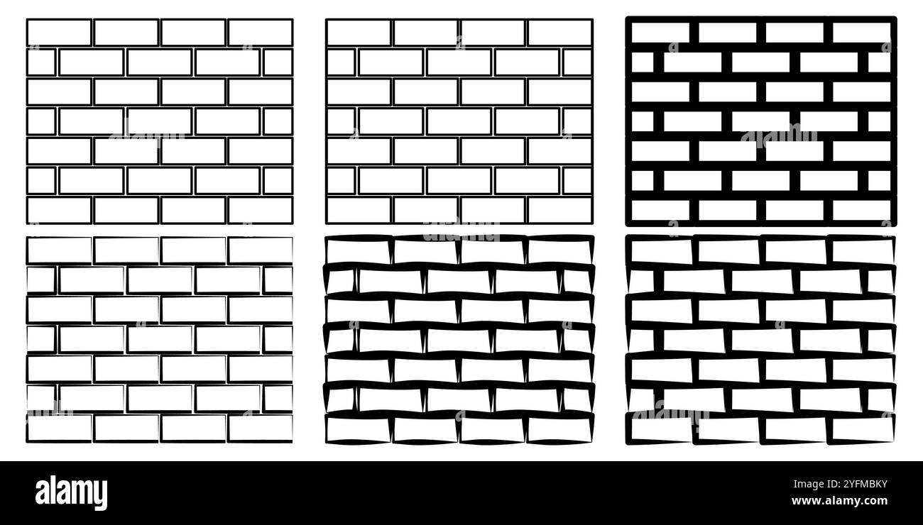 Six variations of brickwork patterns in black and white Stock Vector ...