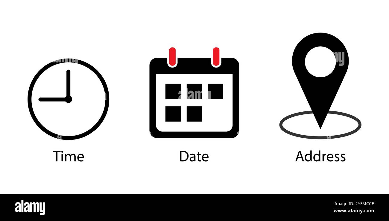 Time, date and address or location icon event elements vector illustration Stock Vector Image ...