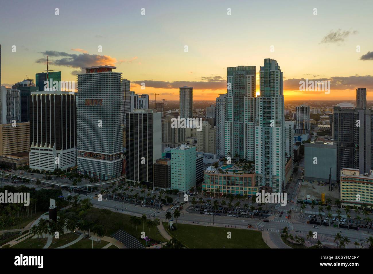 Evening urban landscape of downtown district of Miami Brickell in ...