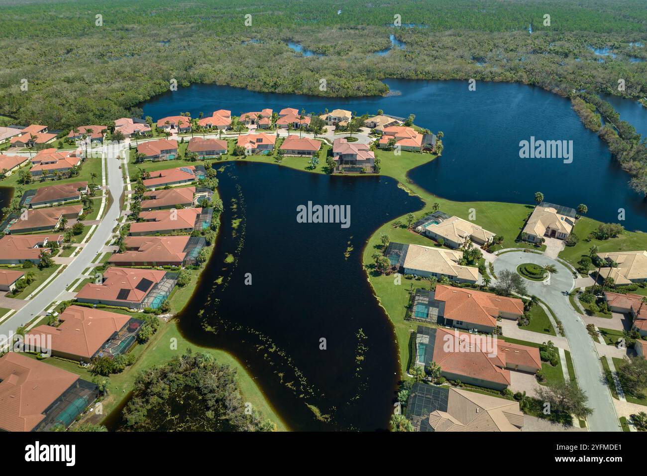 Consequences of natural disaster. Heavy flood with high water ...