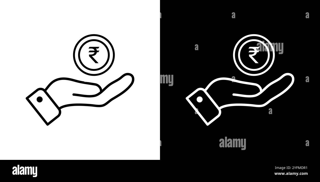 Open hand with Rupee coin line icon. Money and financial concepts Stock ...
