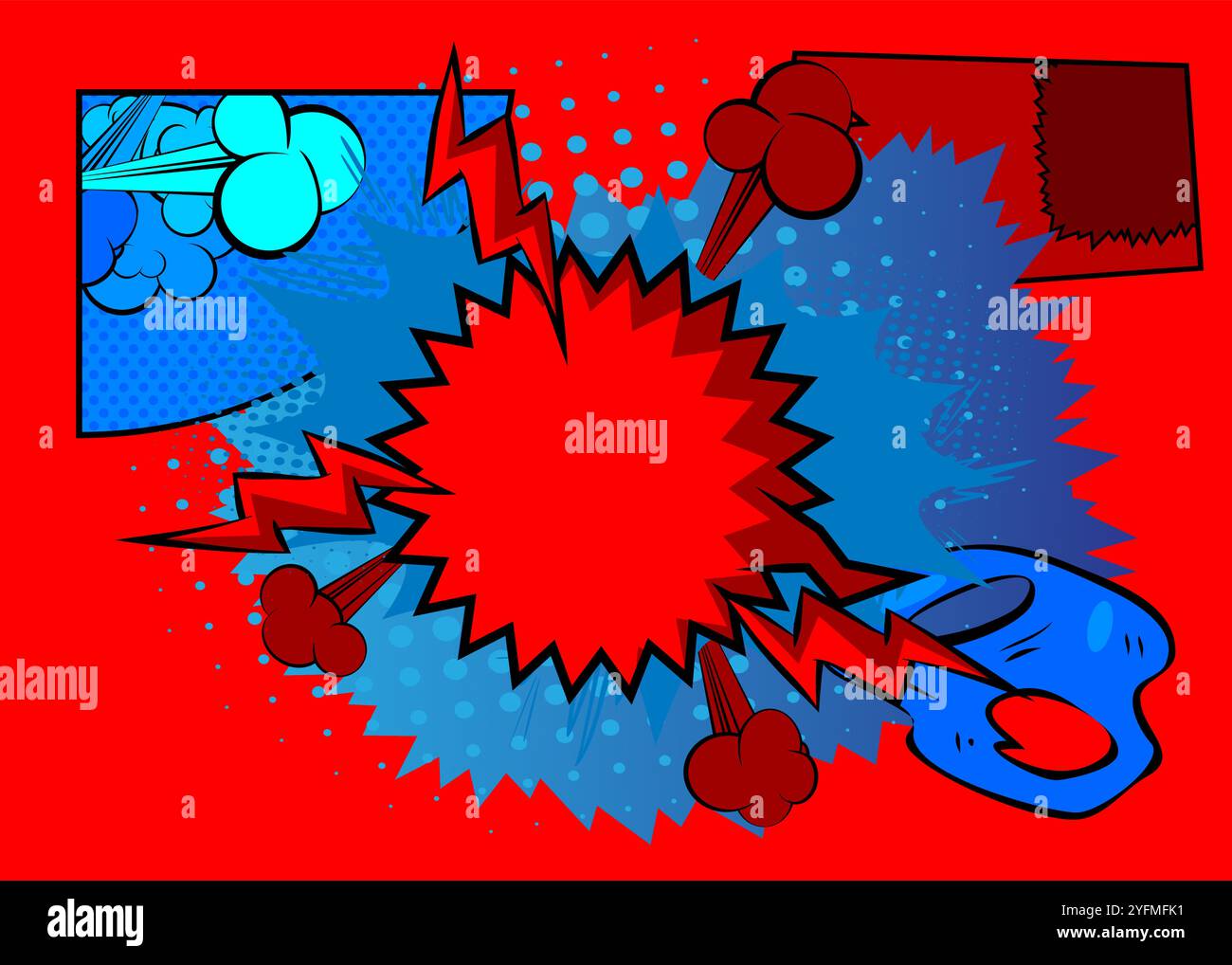Cartoon blue and red background, comic book backdrop. Retro vector ...