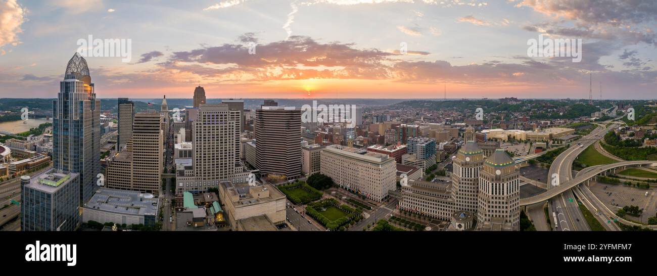 Cincinnati city, Ohio USA. View from above of brightly illuminated high ...