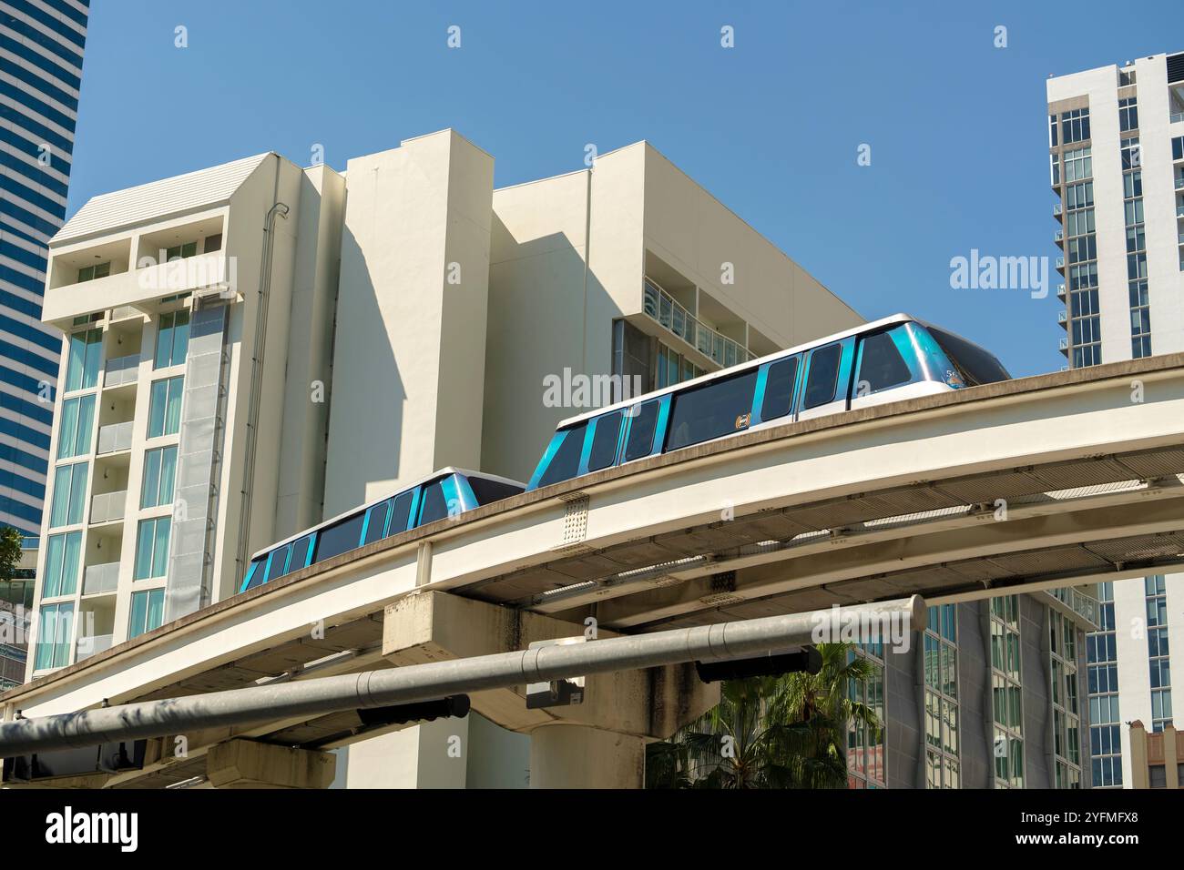Public transportation in downtown Miami in Florida USA. Metrorail city ...
