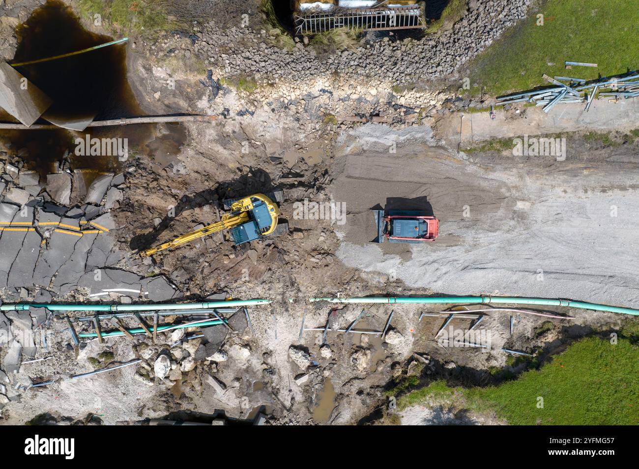 Destroyed bridge after hurricane flooding in Florida. Construction ...