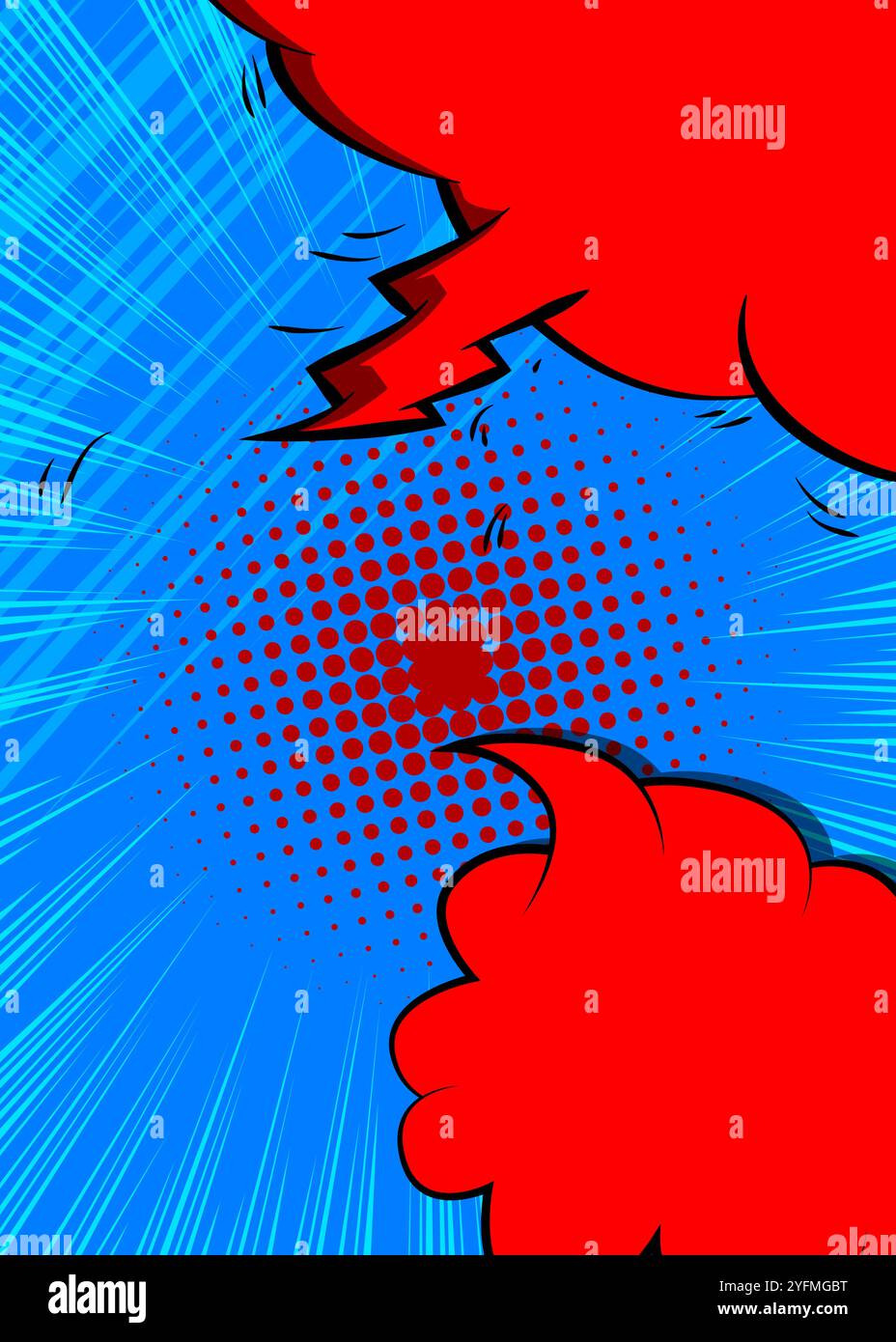 Cartoon blue and red background, comic book backdrop. Retro vector ...