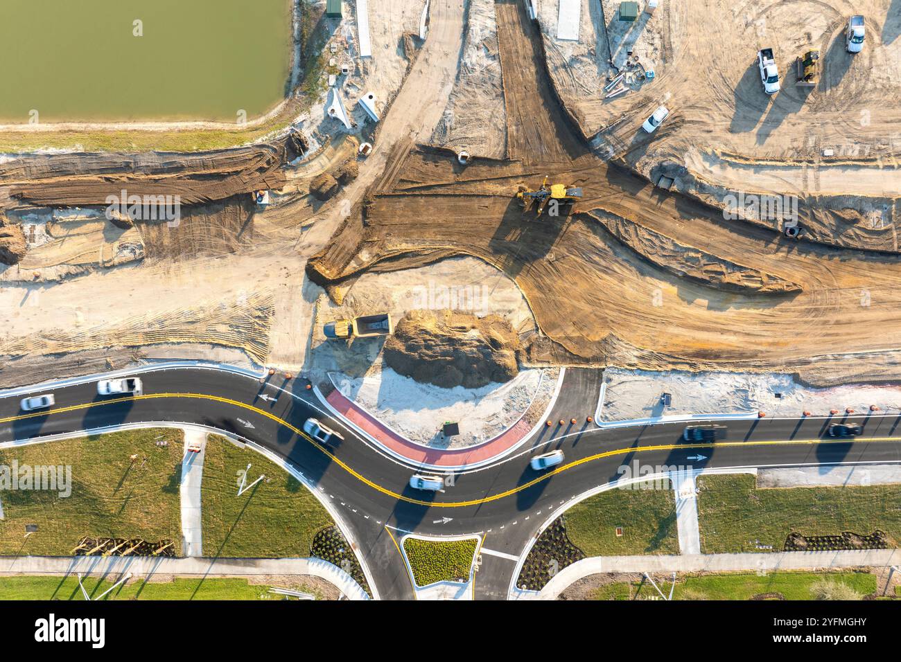 Roundabout construction roadworks on american hi-res stock photography ...