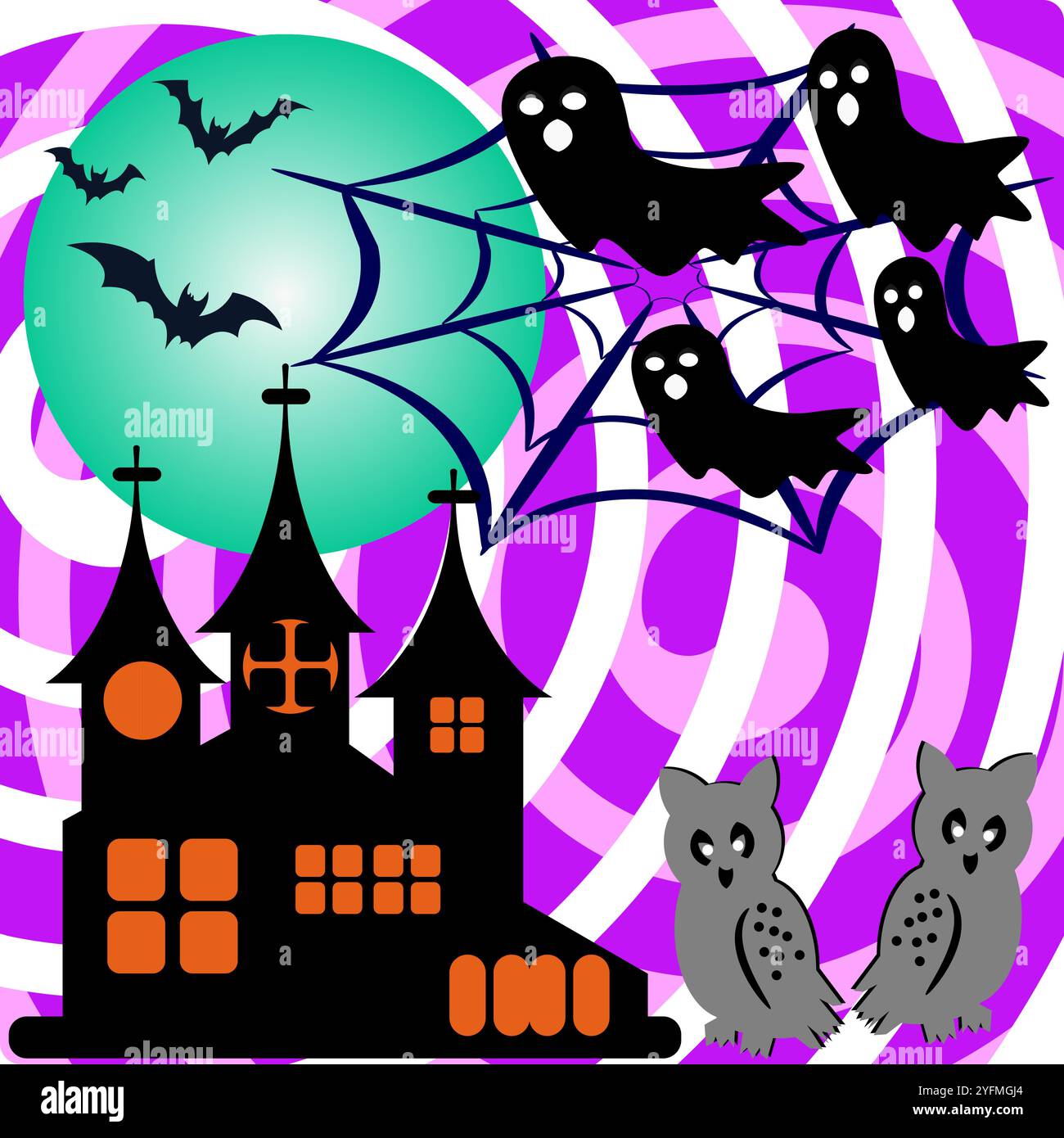 Happy halloween party invitation with haunted house and scary ghost ...