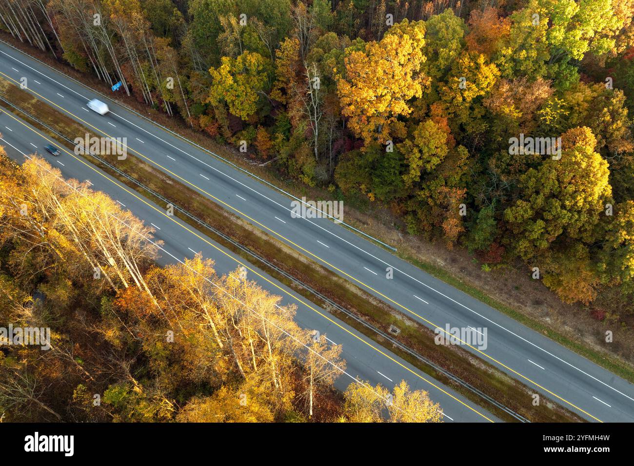 American highway in North Carolina Appalachian mountains in fall season ...