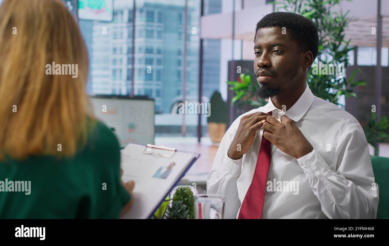 Anxious inexperienced job applicant feeling very uncomfortable during ...