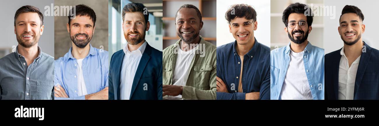 A diverse group of men showcasing camaraderie in a bright office ...