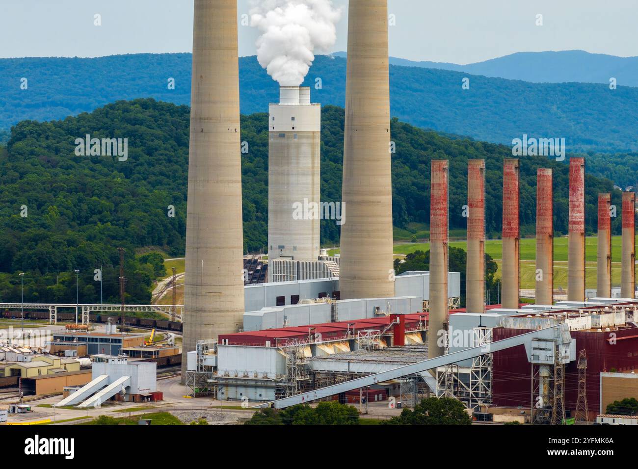 Coal-fired power plant producing electricity. Fossil fuel usage for ...