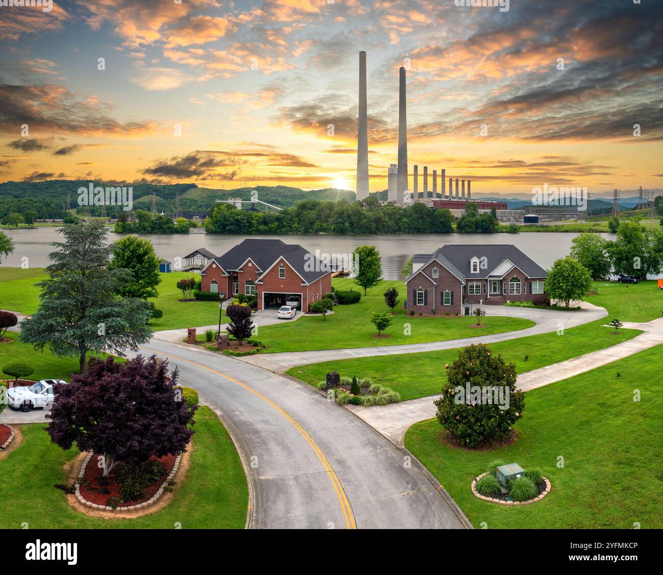 Air pollution and environment contamination concept. Residential ...