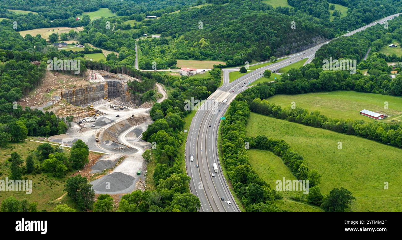 Sand open-pit mining quarry with processing plant for crushed stone ...