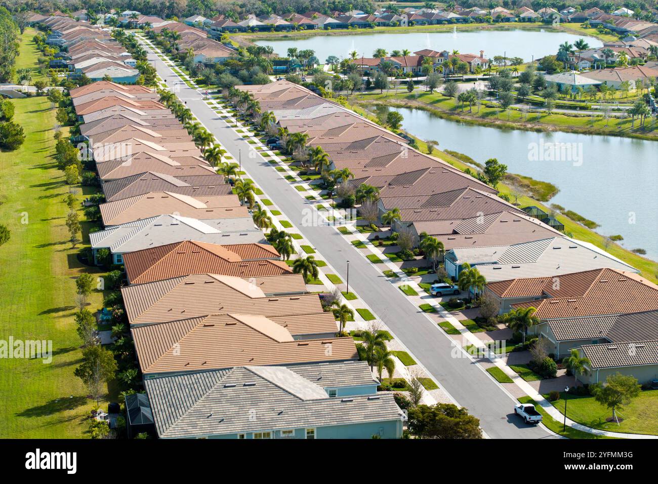 Wealthy residential area in USA suburbs. Rich neighborhood with ...