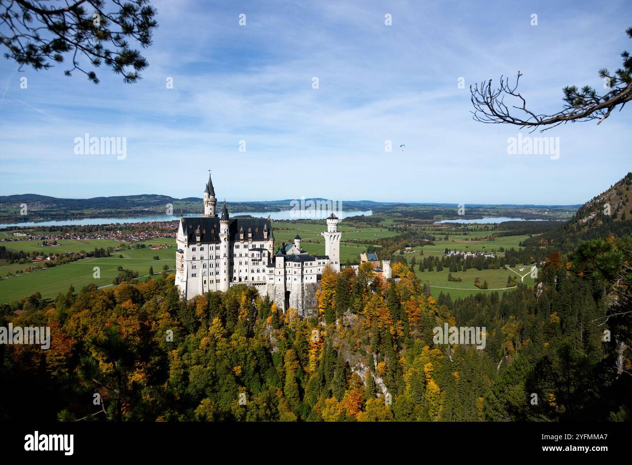 Neuschwanstein Castle, the 19th century Romanesque Revival palace, with ...