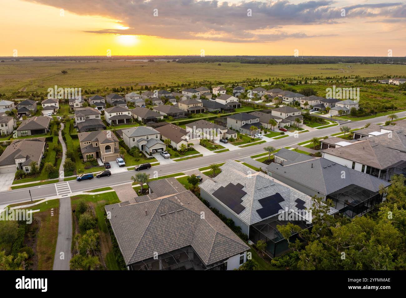 Residential neighborhood in Florida with suburban houses. Development ...