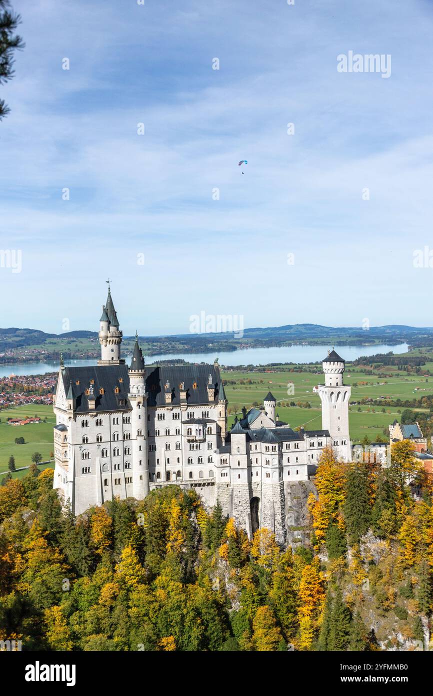 Neuschwanstein Castle, the 19th century Romanesque Revival palace, with ...