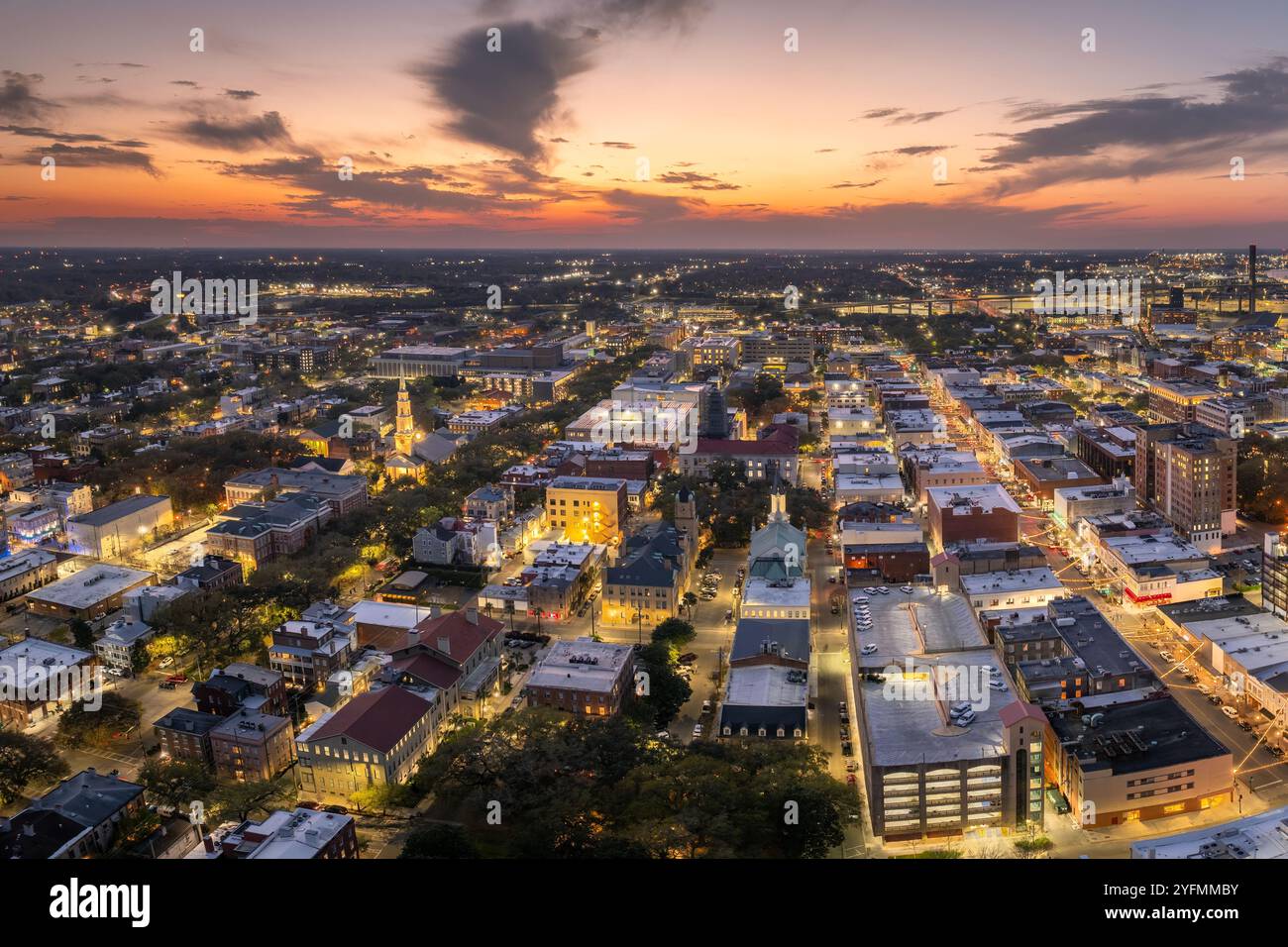 Old historic city architecture in Southern USA. View from above of ...