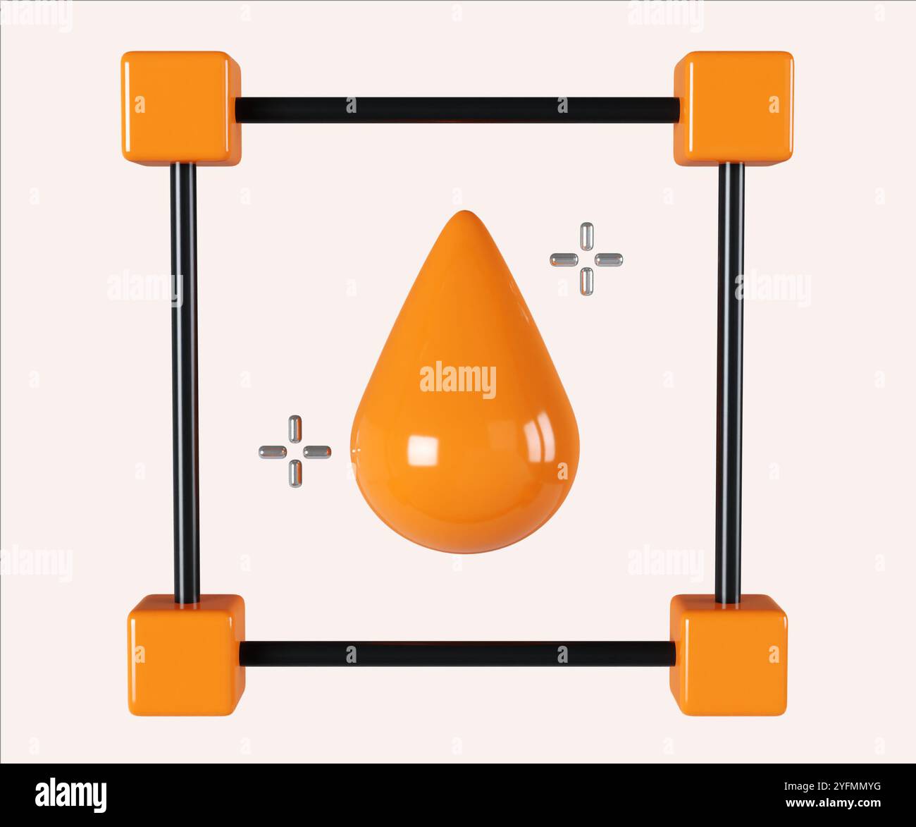 Geometric Frame with Central Orange Droplet Design 3D Render Stock ...