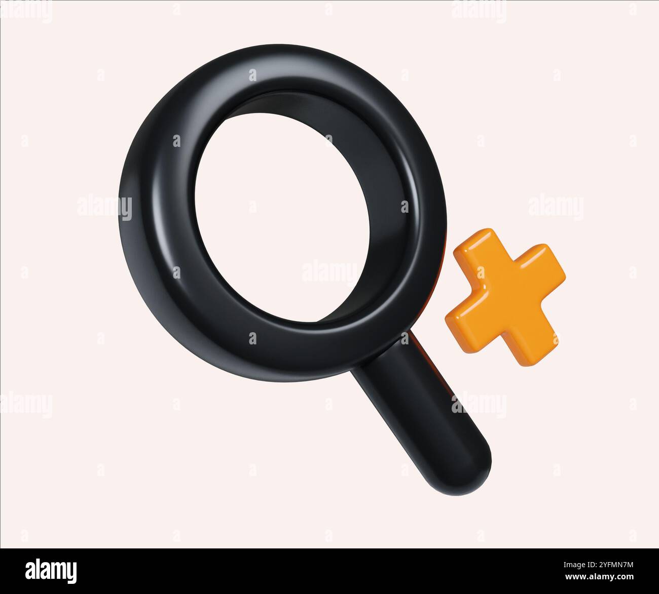 Modern Black Magnifying Glass with Orange Plus Sign 3D Render Stock ...