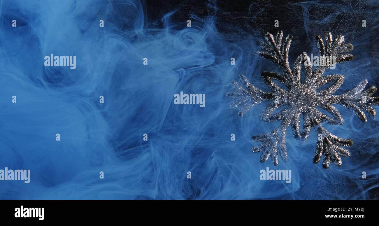 Xmas snowflake. Haze texture. Blue color ink water fog cloud shiny ...