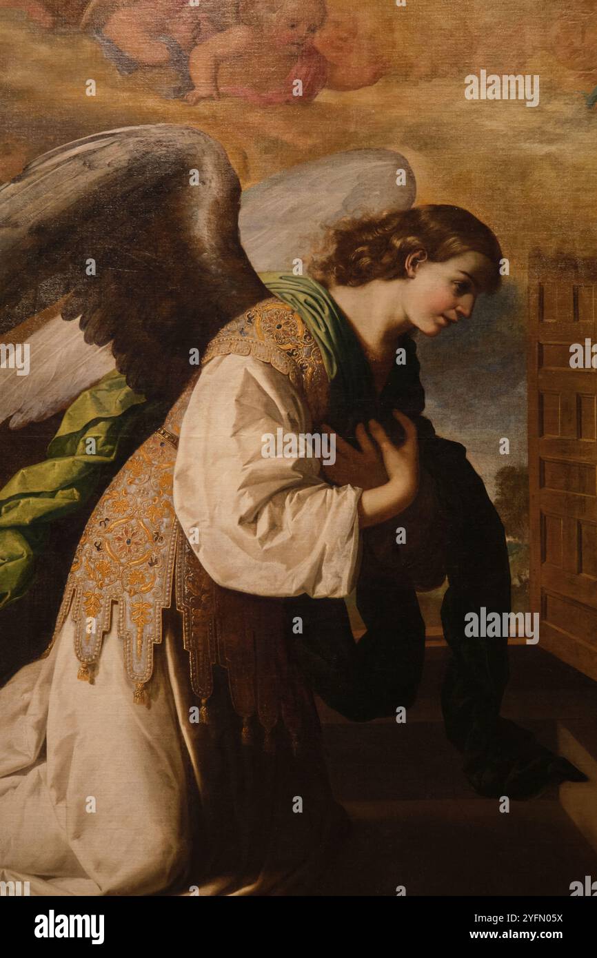 Angel in The Annunciation by Francisco de Zurbaran. The Virgin Mary is ...