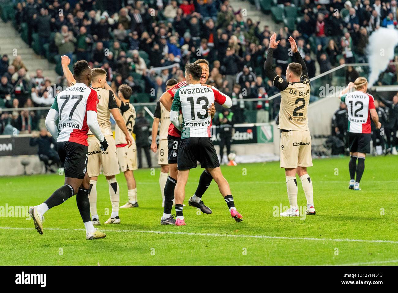 Warsaw, Poland. 03rd Nov, 2024. Players of Legia Warszawa celebrate a ...
