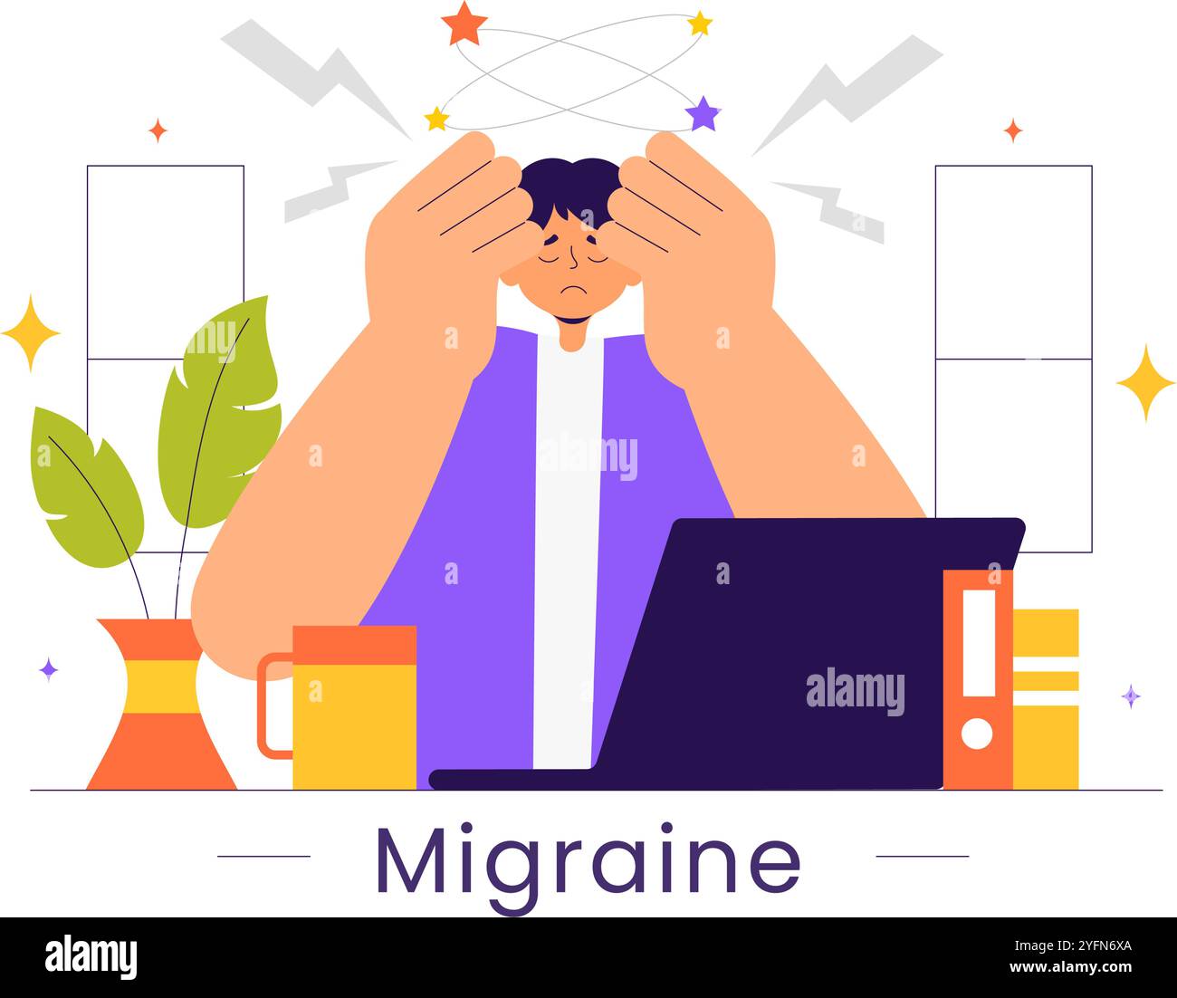 Migraine Vector Illustration of People Suffering from Headaches, Stress ...