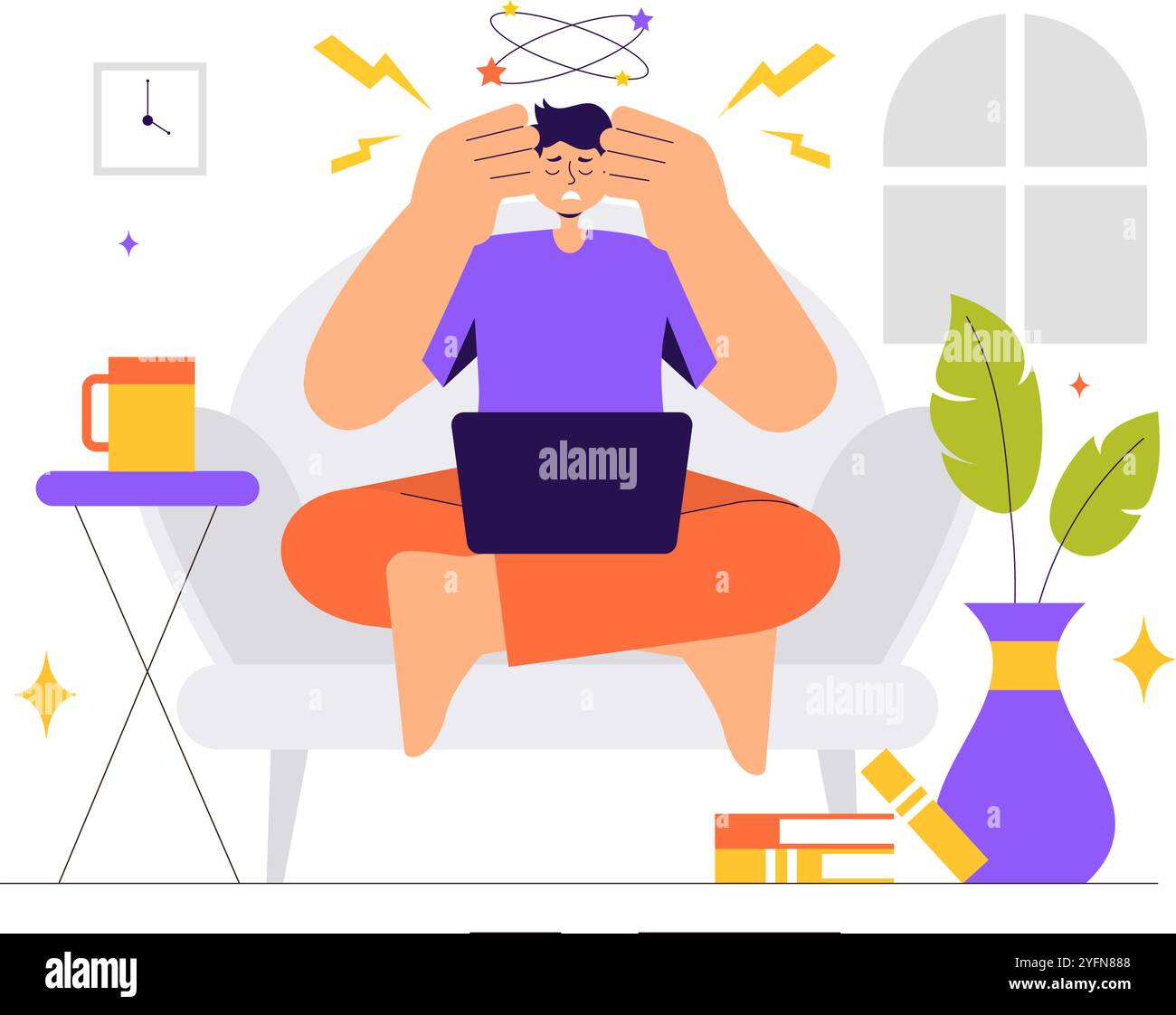 Migraine Vector Illustration of People Suffering from Headaches, Stress ...