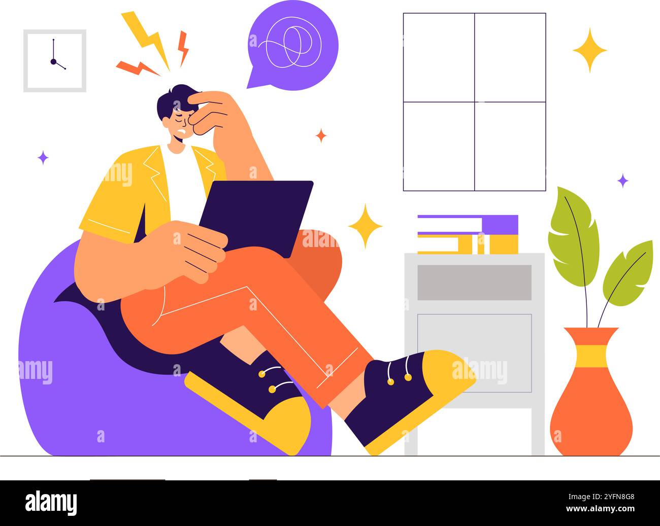 Migraine Vector Illustration of People Suffering from Headaches, Stress ...