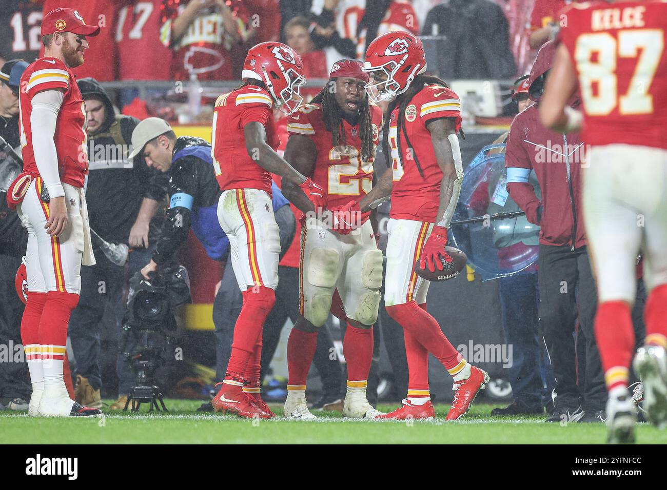November 4, 2024: Kansas City Chiefs wide receiver DeAndre Hopkins (8) is congratulated by ...