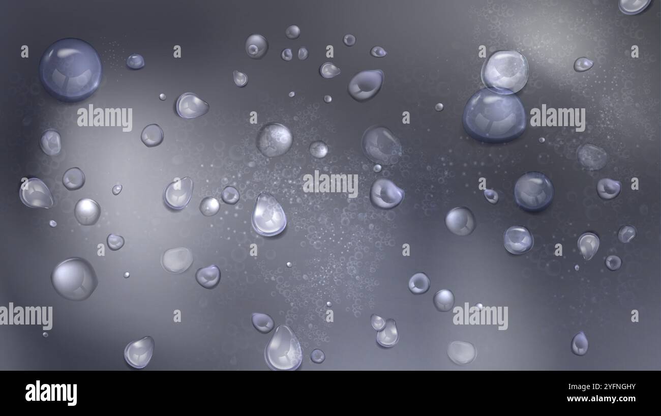 Water droplet background. Dew splash on window glass vector. 3d ...