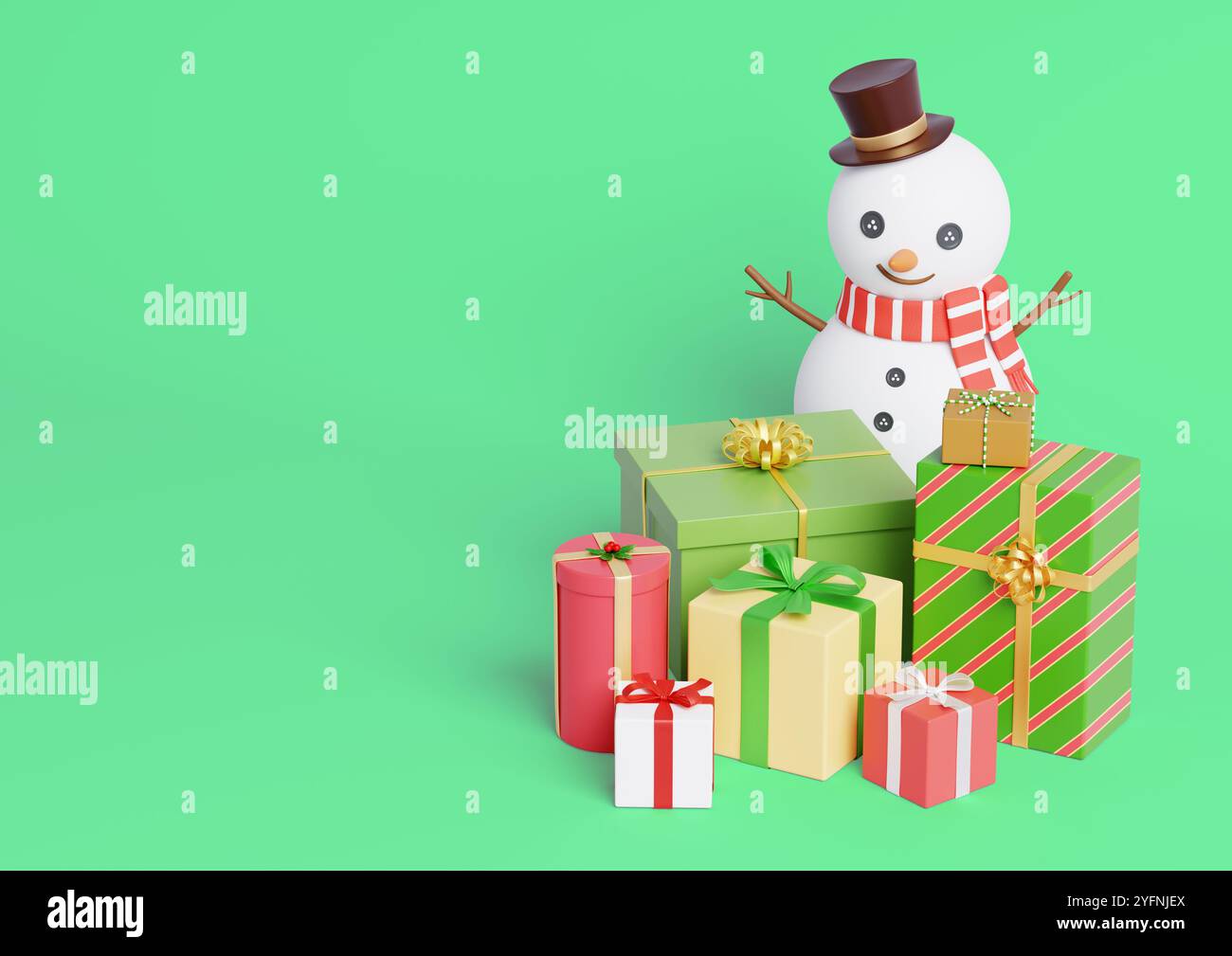 Stacked gift boxes and cute snowman Stock Photo - Alamy
