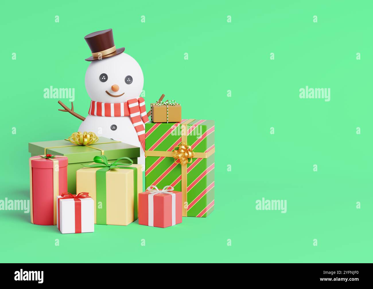 Stacked gift boxes and cute snowman Stock Photo - Alamy