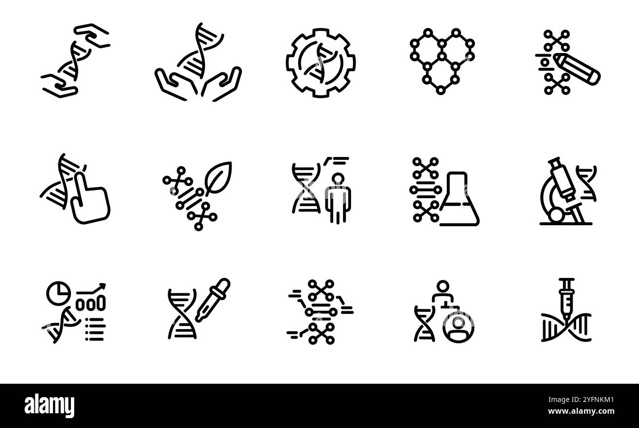 DNA gene editing research technology icon stroke line set collection of ...