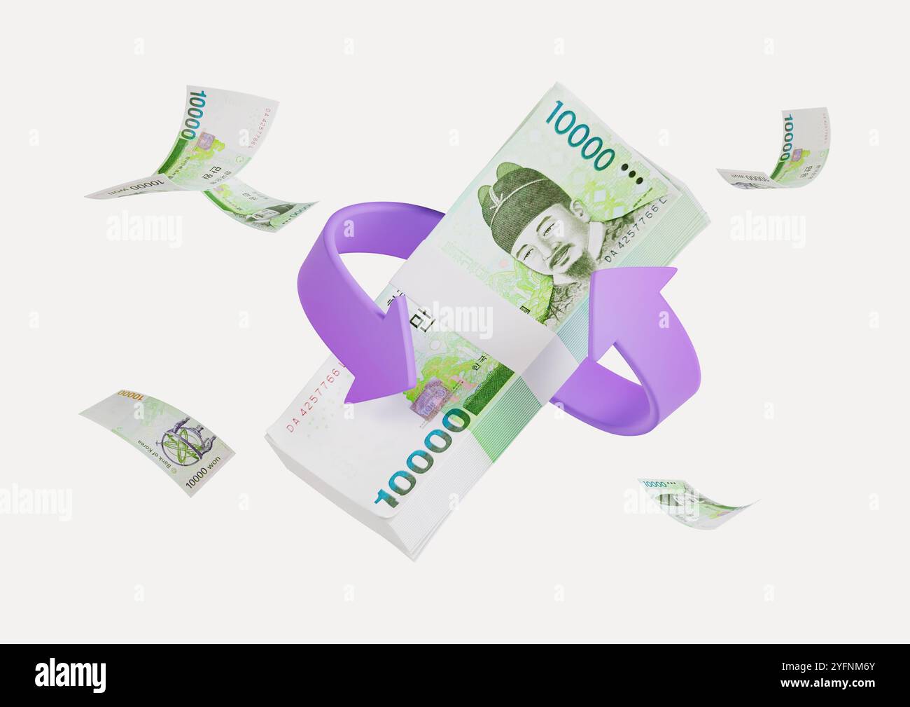 An arrow wrapped around a wad of 10,000 won and fluttering 10,000 won ...