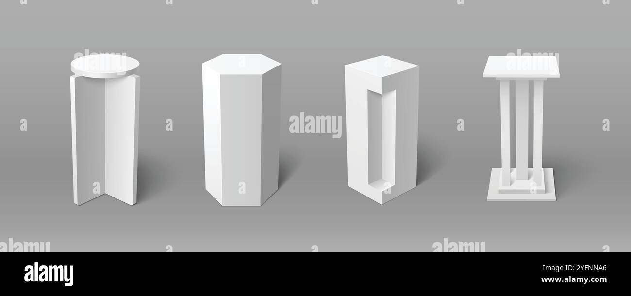 3d white pillar podium. Cube column base for product display. Empty ...