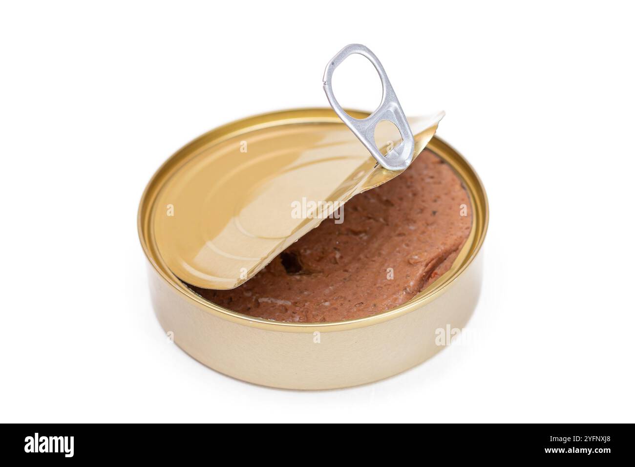 Opened Tin Can with Chicken Liver Pate Isolated on White Background ...
