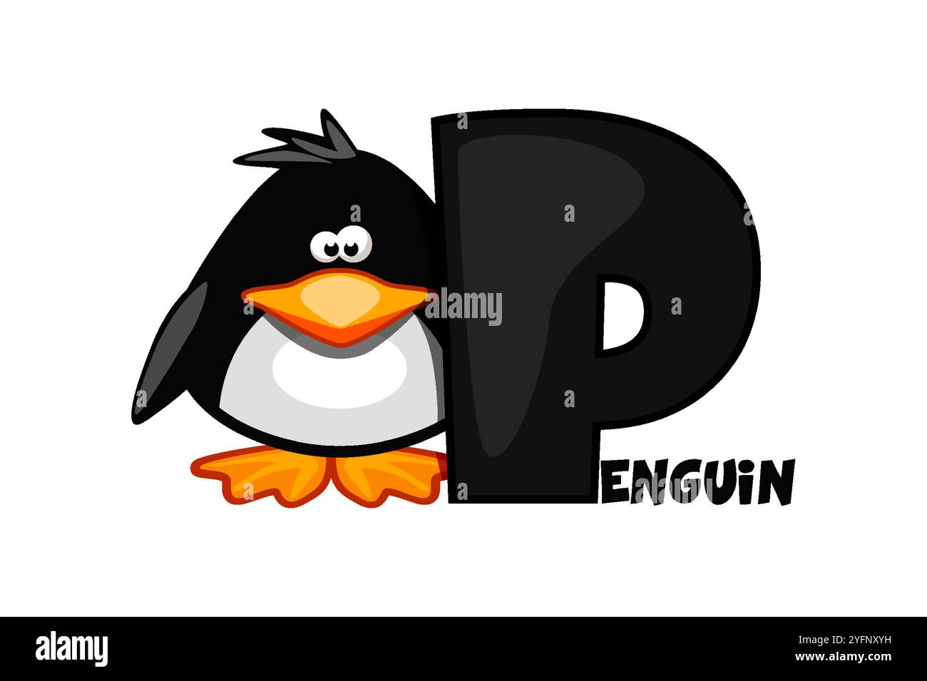 Cartoon Penguin and letter P, card for education. Animal start with ...