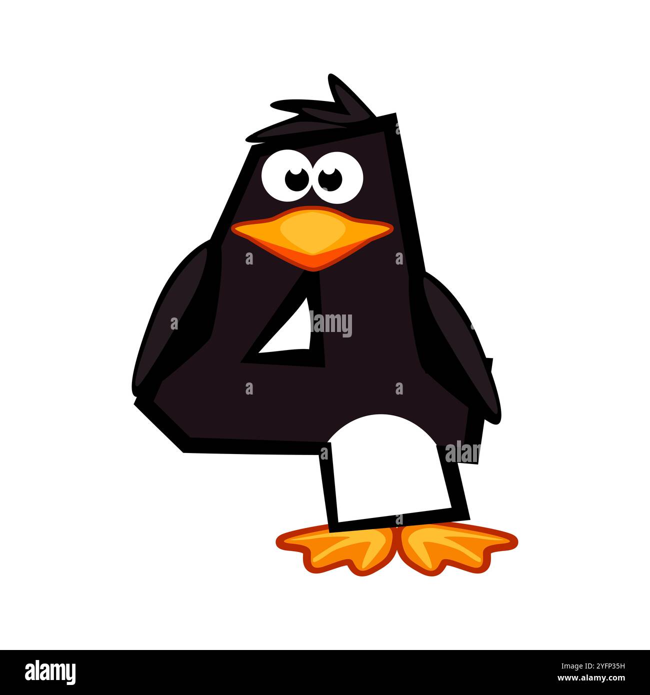 Cartoon number 4 like penguin, figure Four. Cartoon of number with a ...
