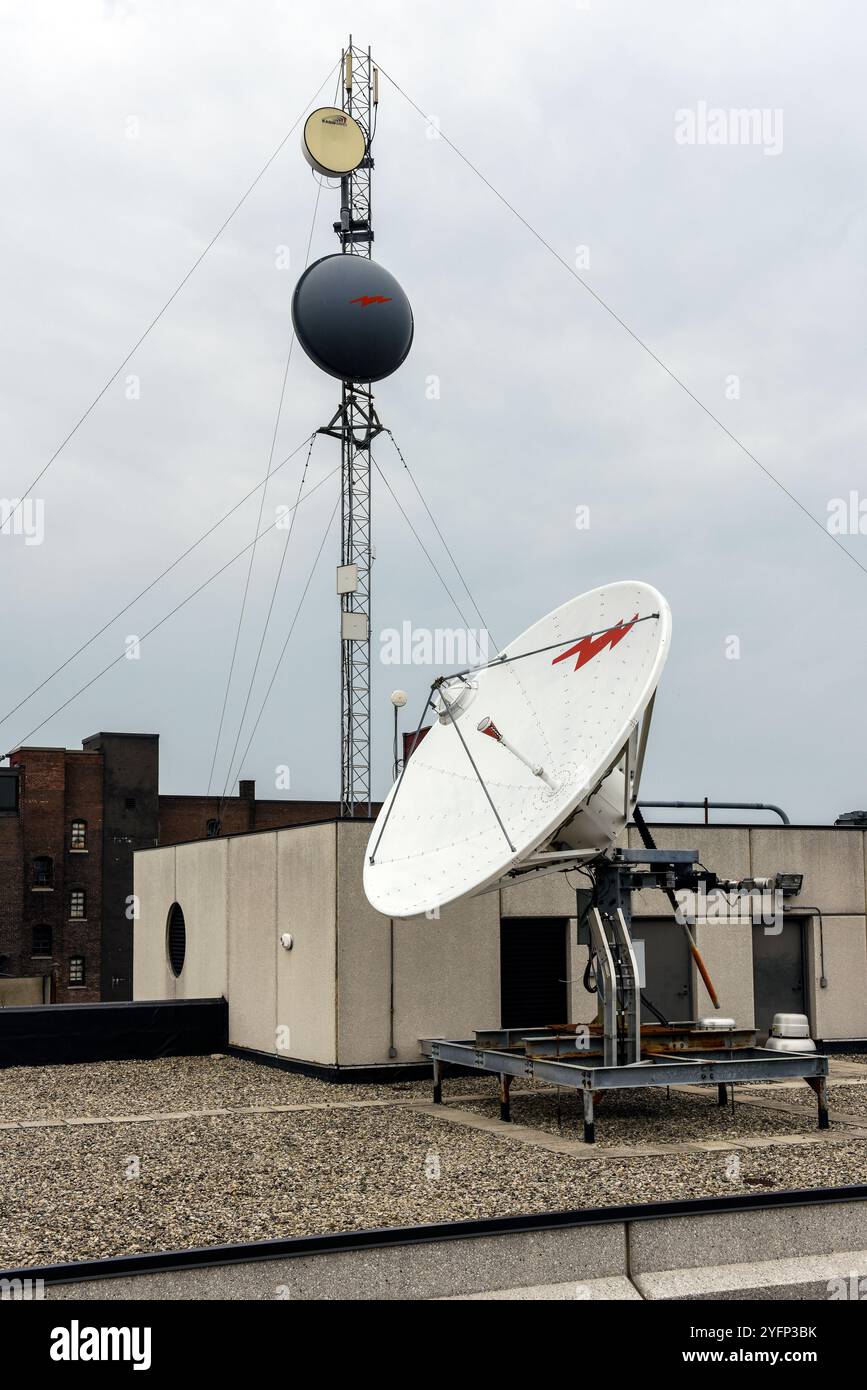 Satellite dish and microwave antennas in the rain Stock Photo - Alamy