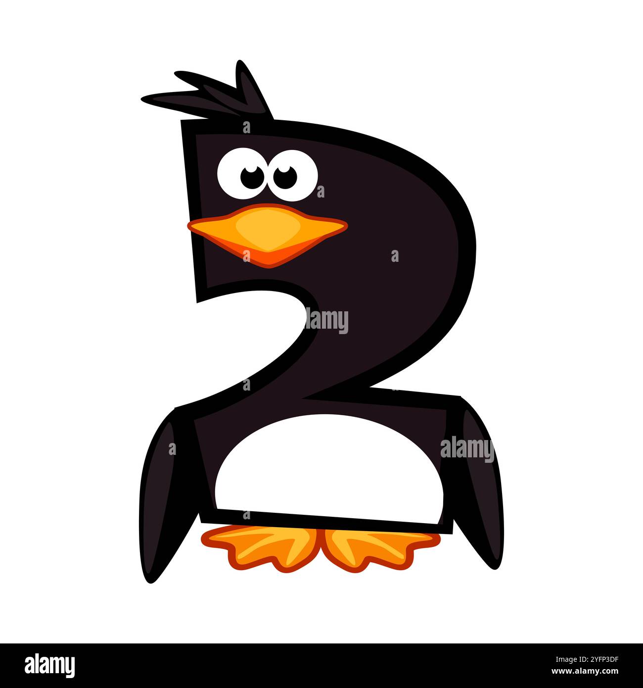 Cartoon number 2 like penguin, figure Two. Cartoon of number with a ...
